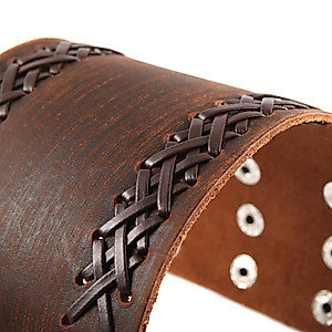 HZMAN Leather Bracelet for Men Punk Brown Wide Genuine Leather Wrap Cuff Bangle Bracelet Adjustable Wristband