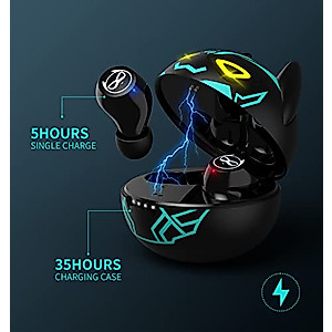 Togetface Kids Wireless Earbuds for Small Ears, Touch Control Headset Stereo Sound in-Ear Headphones, Bluetooth 5.1 Noise Reduction Earphones with Black Blue Cartoon Blinking Eyes Charging Case