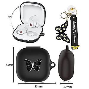 Case for Beats Fit Pro with Wristlet Keychain, Cute Cartoon Butterfly Charm Soft Silicone Charging Case with Wrist Strap Anti-Lost Cover for Beats Fit Pro X 2021/2022, Gift for Women Girl (Purple)