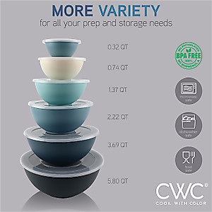 COOK WITH COLOR Plastic Mixing Bowls with Lids - 12 Piece Nesting Bowls Set includes 6 Prep Bowls and 6 Lids, Microwave Safe (Blue Ombre)