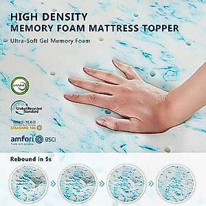 Timimi Memory Foam Mattress Topper Cal King - 4 Inch Cooling Gel Pad California with Removable & Washable Cover(21'' Deep Pocket) Bed for Back Pain (CertiPUR-US Certified), White