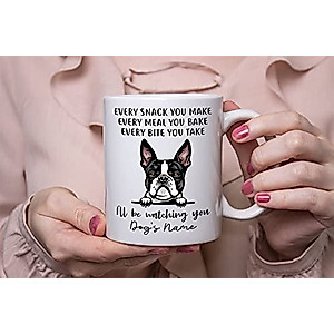 Personalized Boston Terrier Coffee Mug, Every Snack You Make I'll Be Watching You, Customized Dog Mugs for Mom Dad, Gifts for Dog Lover, Mothers Day, Fathers Day, Birthday Presents