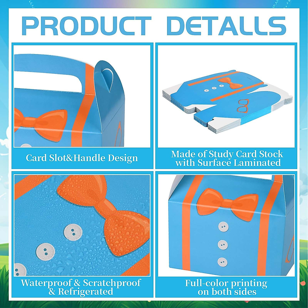 16 Pack Orange Blue Party Favor Boxes Blue Orange Cartoon Paper Treat Boxes for Birthday Party Baby Shower Party Supplies