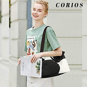 CORIOS Women Shoulder Bag Canvas Tote Bag Handbag Casual Top Handle Bag Mulit-Pocket Crossbody Bag Satchel Bag Messenger Bag for Travel Work Party Office Shopping Black
