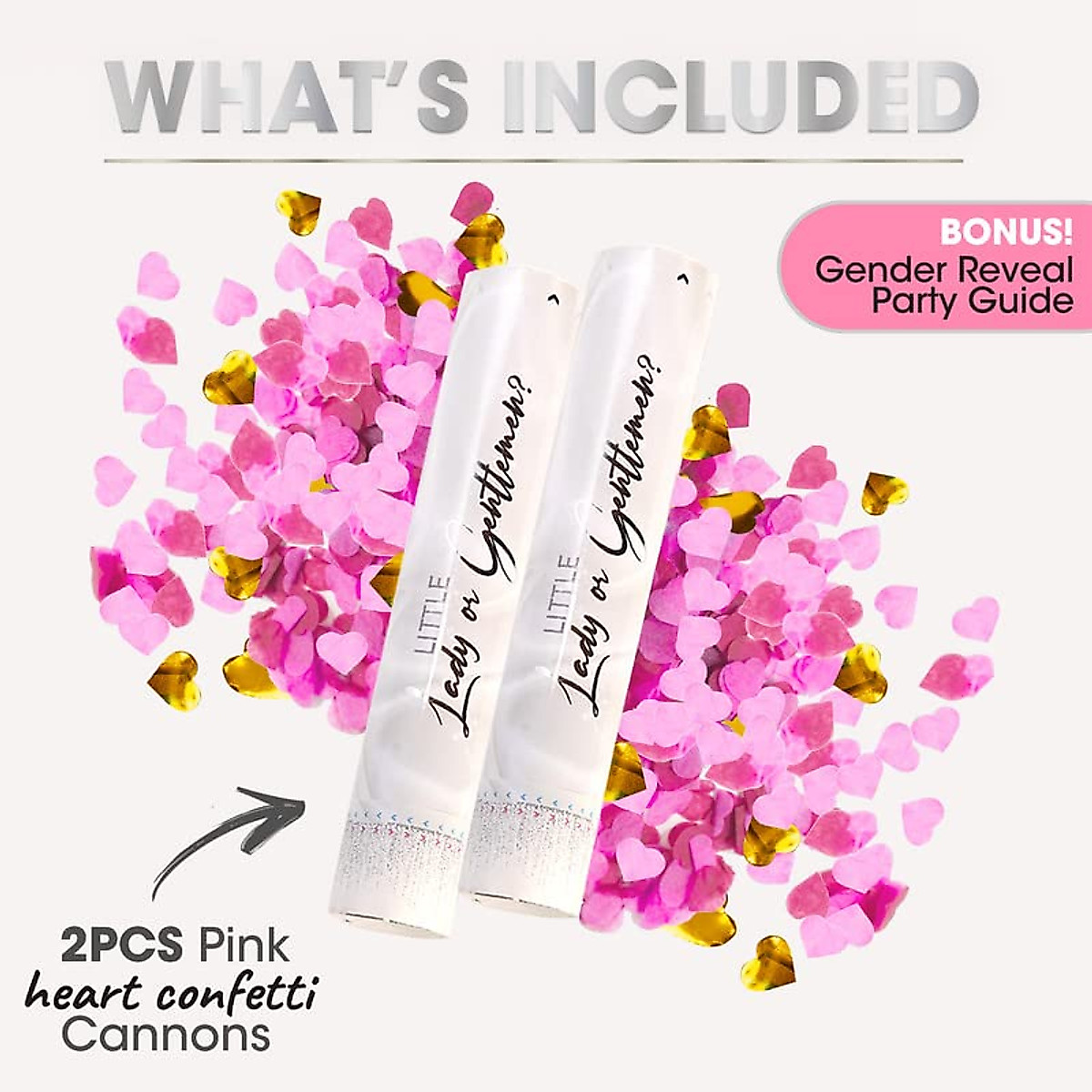 Gender Reveal Confetti Cannon Bulk - Set of 2 - Heart Shaped Blue Confetti Cannon | Gender Reveal Ideas, Boy Gender Reveal Poppers | Gender Reveal Cannon | Baby Gender Reveal Confetti Popper Pink for Girl Gender Reveal