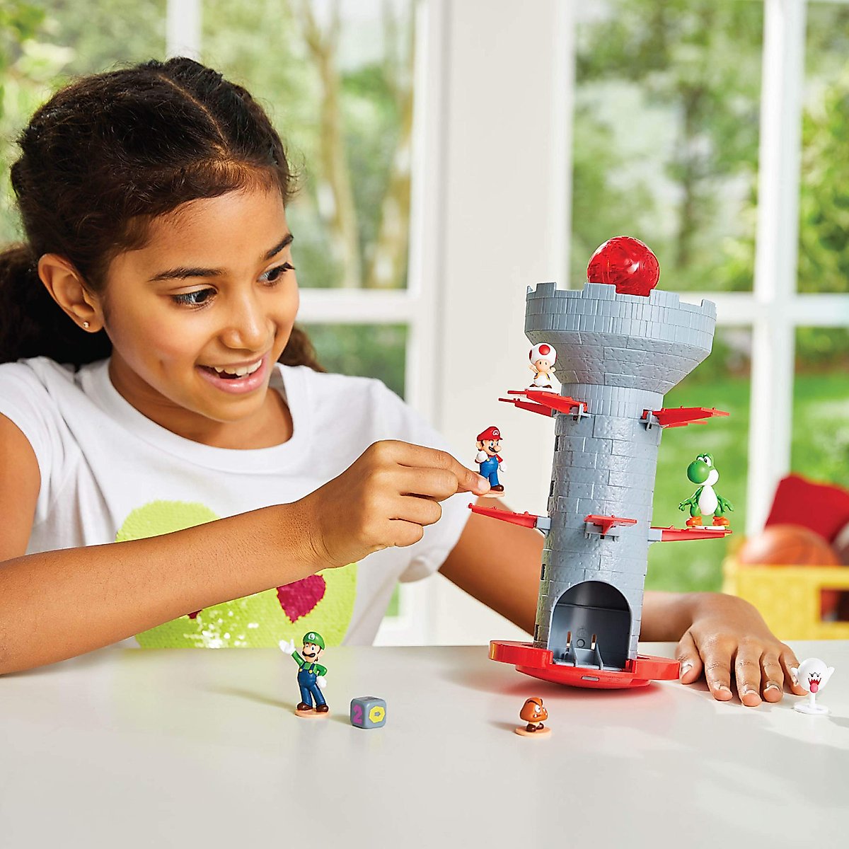 Epoch Games Super Mario Blow Up! Shaky Tower Balancing Game - Tabletop Skill and Action Game with Collectible Super Mario Action Figures (Pack of 1)