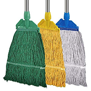 Mop Heads Replacements, 3 Pack Heavy Duty Commercial Cotton String Mops Refills, 14 Inch Wet Mop Headband Looped End String Head Refill for Home Industrial Floor Cleaning, Reusable Dirt Hair Sweeper