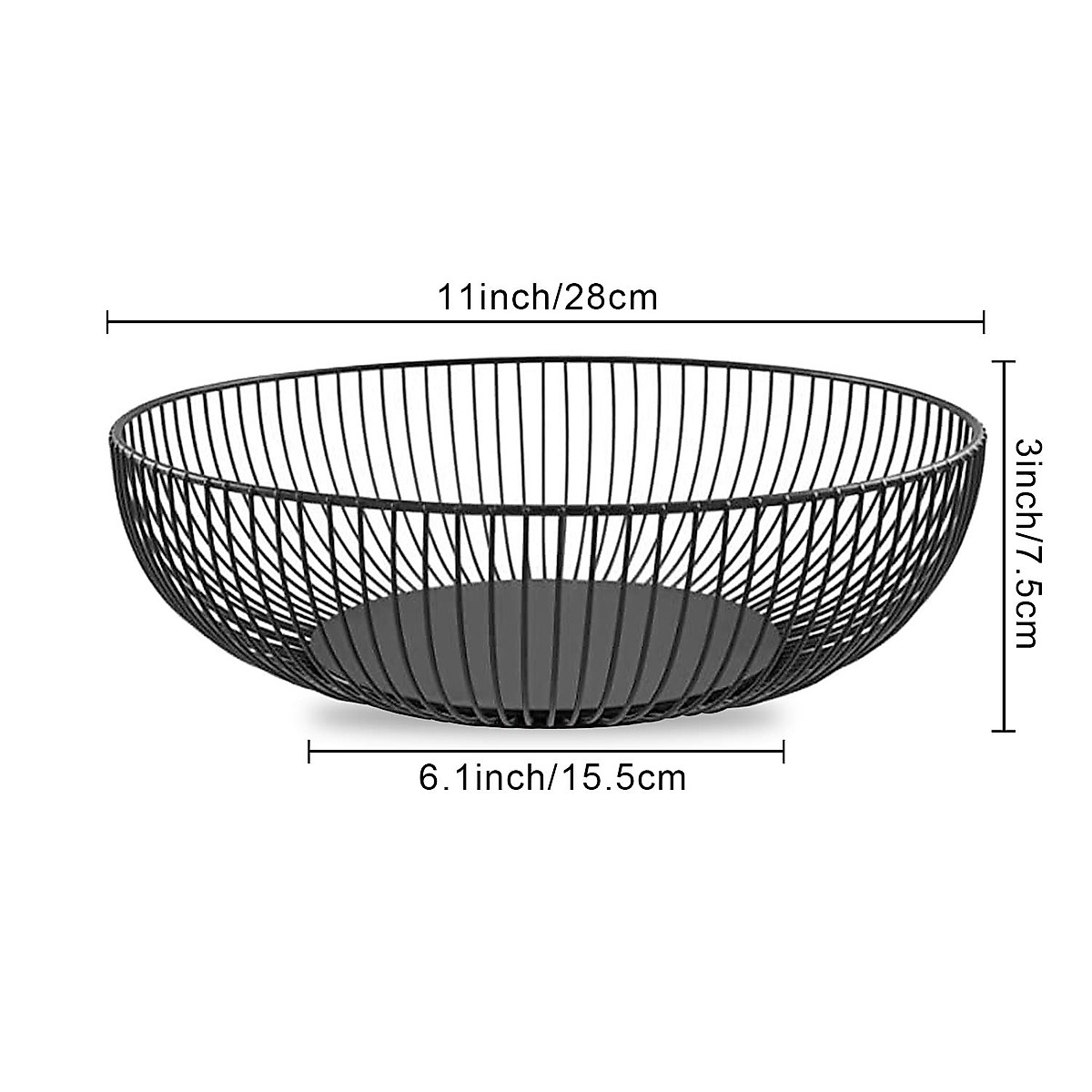 IBWell Wire Fruit Basket Fruit Bowl Kitchen Fruit Basket Stand Fruit Bowls for the Counters Metal Fruit Bowl-11 * 3"(D*H)(Exposure Black)