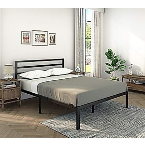 AMBEE21 Modern Queen Platform Metal Bed Frame with Headboard, Black Heavy Duty Iron Metal Bed Frame, Sturdy Mattress Support, Under Bed Storage, Steel Slat Support