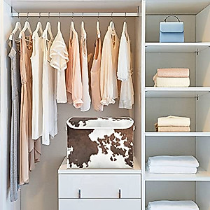 Decorative Storage Bins for Closet, Western Cow Skin Texture Collapsible Storage Baskets with Lids and Handles for Shelves Closet Home Decor