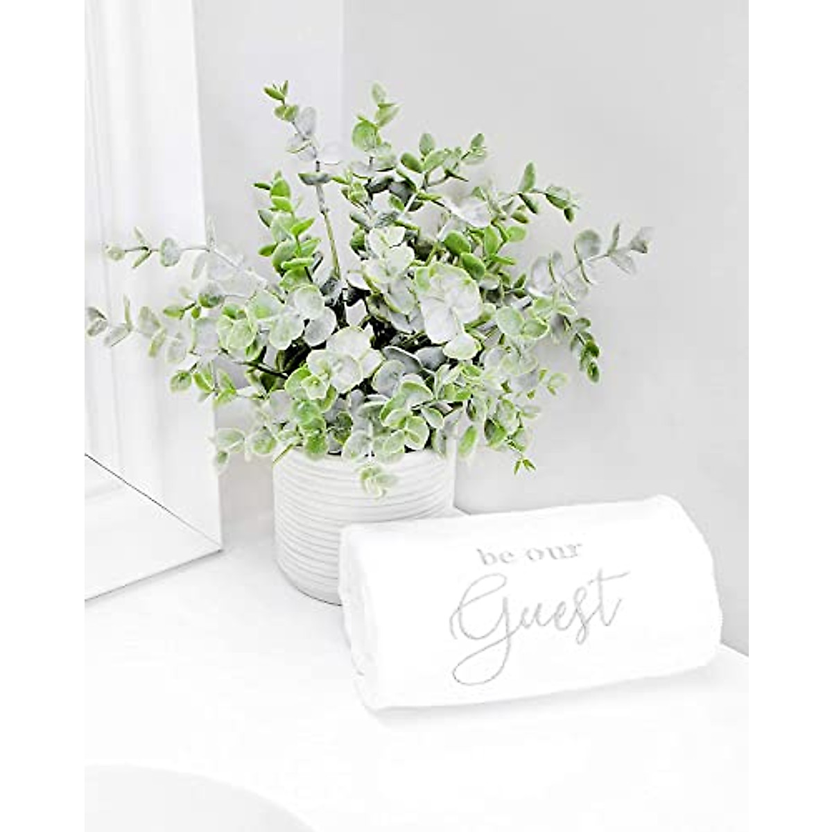 AuldHome Design Guest Towels (Set of 2, White w/Gray); Be Our Guest Monogrammed Hand Towels