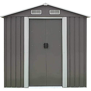 Galvanized Steel Patio Storage Shed Utility Tool Storage Shed Outdoor House for Backyard Garden Lawn(6'x4')