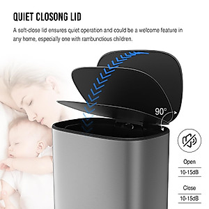 Pouseayar 13 Gallon Stainless Steel Trash Can, Silver Gray, 12.2"L x 17.7"W x 24.8"H