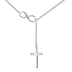 SQKXKLCZ 925 Sterling Silver Infinity Cross Pendant Religious Necklace, Rolo Chain 16''+2''