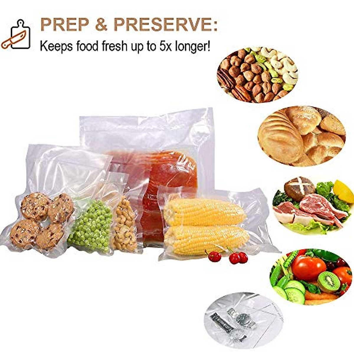 GERYON Vacuum Sealer Bags, Pre-Cut Food Sealer Bags Quart Size 8"x12" for Food Storage & Sous Vide Cooking, 50 Count