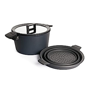 Woll Insert & Lid Concept Plus Diamond Reinforced Nonstick Stockpot with Silicone Insert and Lid, 8-Quart, 11-Inch Diameter, Gray