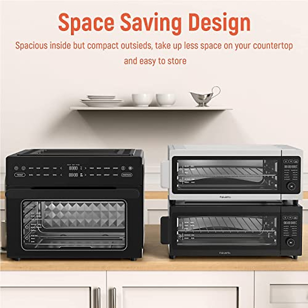 Air Fryer Toaster Oven Combo, Fabuletta 10-in-1 Countertop Convection Oven, Oil-Less Air Fryer Oven Fit 13" Pizza, 9 Slices Toast, 5 Accessories, 1800W, Dehydrate, Reheat, Bake (Black)