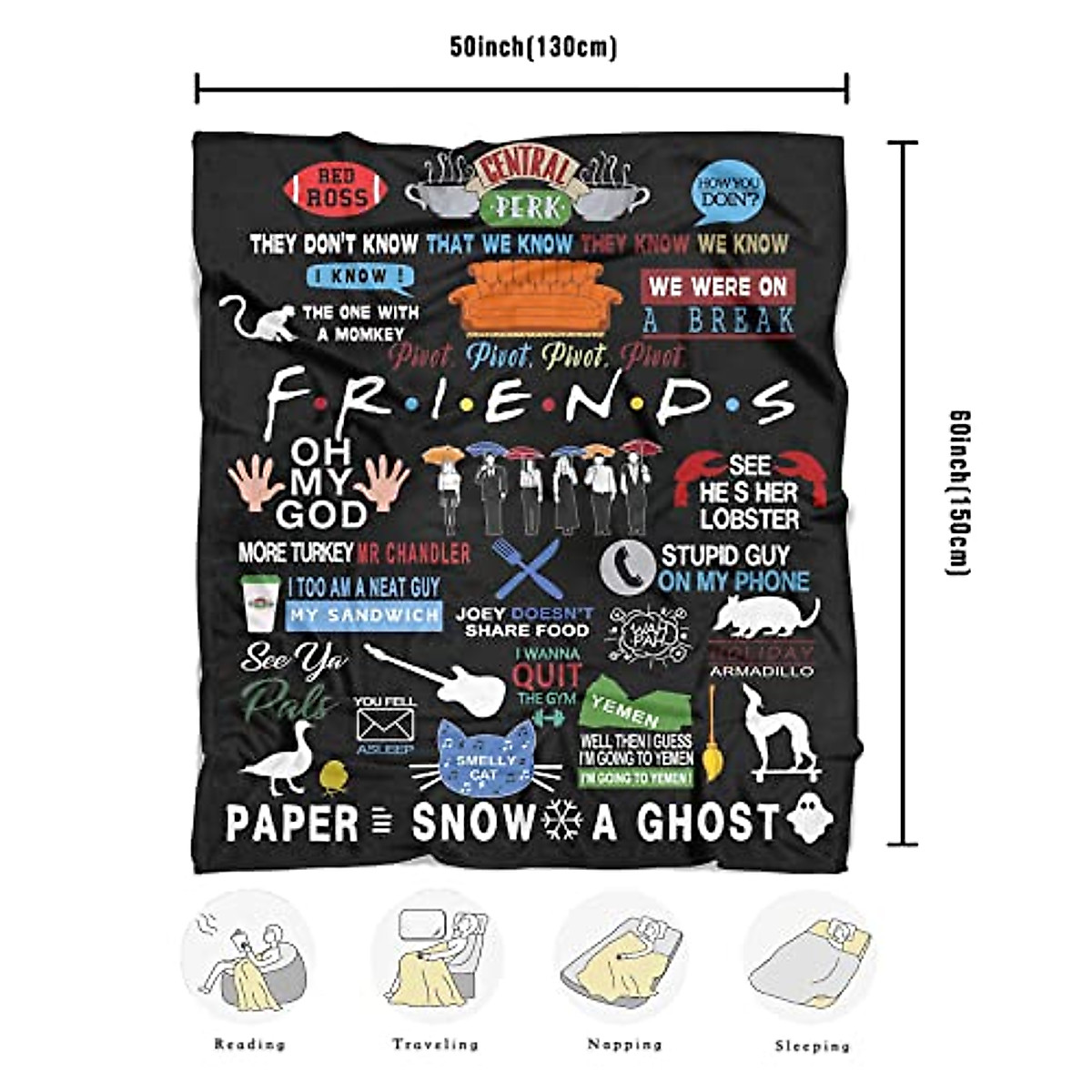 Bnejvif Friends TV Show Blanket Throw Friends Tv Show Merchandise Gifts Flannel Blanket for Sofa Couch Bed 50"x60"