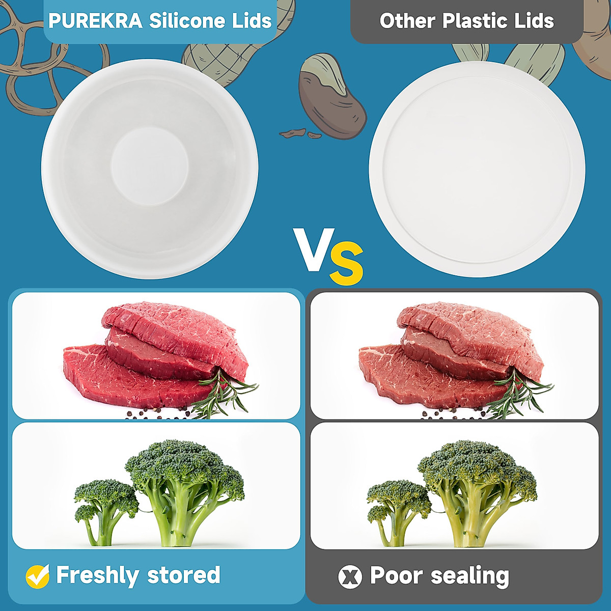 Purekra Silicone Lids for CorningWare 16-Ounce Round Dish, 2 Pack Reusable Covers for CorningWare Baking Dish (Dishes not Included) Dishwasher & Microwave & Freezer Safe