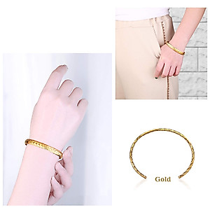Lolalet Wide Open Cuff Bracelet, for Women, 18K Gold Plated Wheat Style Couples Love Bracelets, Weave Braided Twisted Open Cuff Bangle Jewelry –Gold