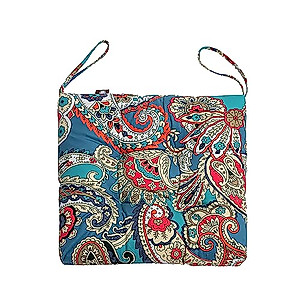 Makimoo 2-Pack Outdoor/Indoor Wicker Patio Seat Cushion Pad with Ties - Weather Resistant, Decorative Dining Chair Cushion, 17" x 17" (Blue Trumpet Flowers)