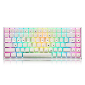 HUO JI Wireless Mechanical Gaming Keyboard, Programmable RGB Backlit, Bluetooth 5.0, Red Switches, 84 Keys, Wired 60% Keyboard for iPad, iMac Android/Windows Tablet Laptop Desktop, White