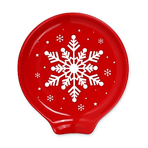 JarThenaAMCS 4.7inch Christmas Ceramic Spoon Rest Red White Snowflake Small Coffee Spoon Holder for Winter Xmas Coffee Stirrers Teaspoon Bar Coffee Station Accessories