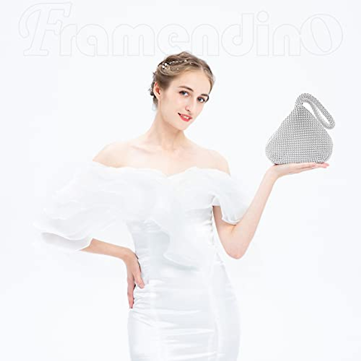 Framendino, Triangle Bling Purse Rhinestone Evening Bag Sequins Clutch Purses Fashion Handbag Luxury Zipper Pouch for Women Girls Wedding Party Prom Night Silver