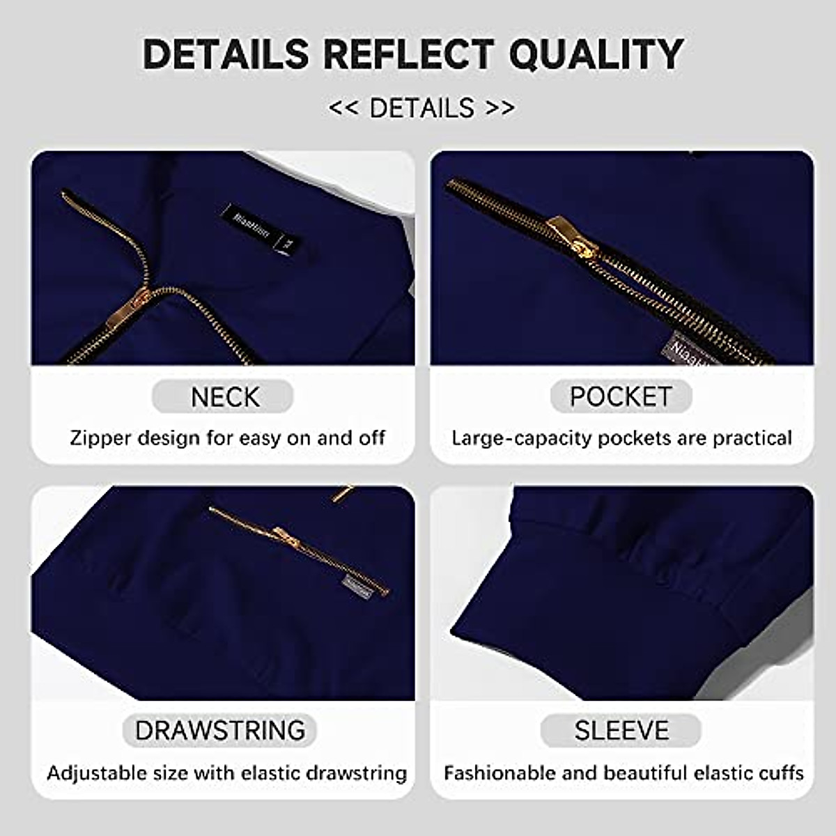 niaahinn Scrub Set with Long Sleeve for Women Scrub Top & Jogger Scrub Pants Medical Working Uniforms with Pockets (Navy Blue,M)