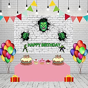 huio White Brick Wall Backdrop for Hulk Theme Birthday Party Supplies 5x3ft Hulk Superhero Theme Baby Shower Banner for Birthday One Size