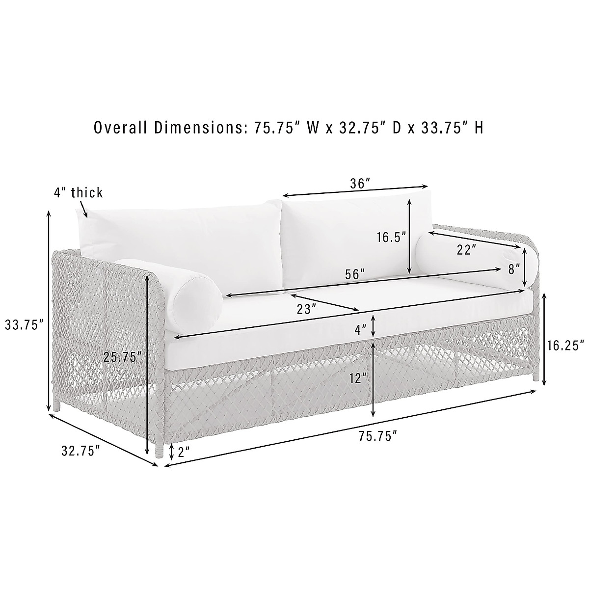 Crosley Furniture Granite Bay Wicker Outdoor Sofa, 3-Person Patio Couch for Porch, Deck, Backyard, Stone with Crème Cushions