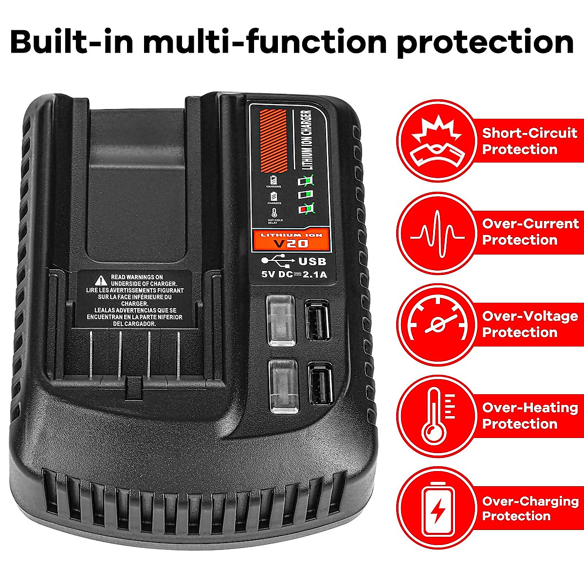 20V Fast Charger CMCB104 for Craftsman V20 Lithium Battery CMCB204 CMCB202 CMCB201 CMCB209 CMCB205 CMCB100 CMCB101 Replacement for Craftsman 20V Battery Charger