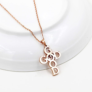 Uloveido 1PC Rose Gold Plated Stainless Steel Initial Good God Cross Pendant Necklace Special Christian Jewelry Gifts (Rose gold)