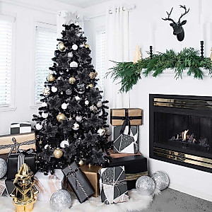 RECUTMS Christmas Tree Ornaments 10Pcs Glitter Poinsettia,Artificial Poinsettia Flowers Xmas Tree Ornaments 6" Wide for Xmas Tree Wreaths Garland Holiday Seasonal Wedding Decorations(Black)