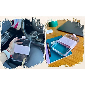 hydr | 15oz Flat Water Bottle For Purse & Flexible Cleaning Brush | BPA Free Square Water Bottle | Leak/Drop Proof Slim Water Bottles For Travel, small water bottle