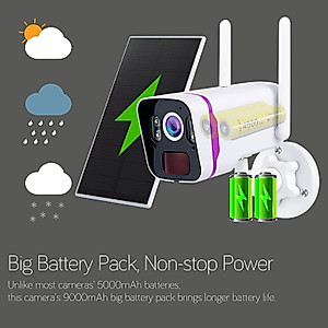 XMARTO 100% Wire-Free 4MP HD Solar Security Camera Wireless for Home Surveillance (All-Weather Solar Charge, AI Motion Detection, Spot Light and Siren, SD, NVR & Cloud Storage)