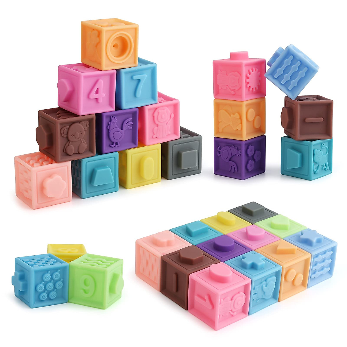 Yutin Soft Blocks for Babies, 16PCS Baby Stacking Building Block for Boys Girls, Squeezing Toy Christmas Easter Gift for Infants Toddlers 6 to 12 Months and Up