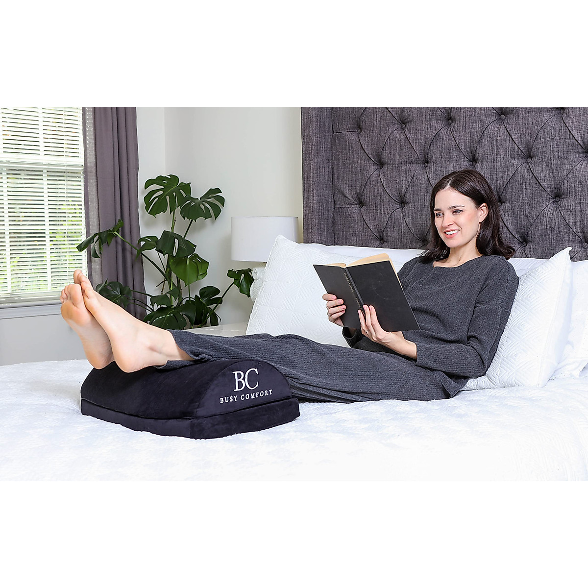 Footrest from BUSY COMFORT – Ergonomic Foam Stool for Home, Office, Gaming and Travel – Foot and Leg Cushion for Pain Relief and Comfort (Black)