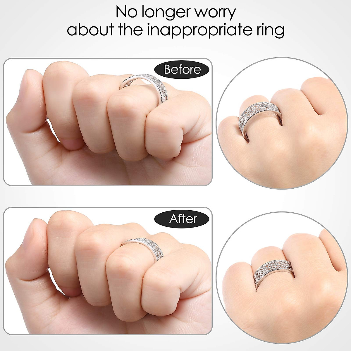 WILLBOND Ring Size Adjuster for Loose Ring Clear Invisible Ring Size Reducer Jewelry Guard Sizer Loose Ring Tightener Fit Any Rings for Preventing Ring from Loosening and Slipping Off (9 Sheets)