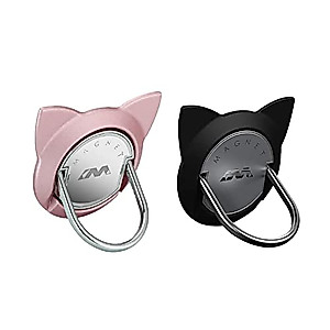 Cell Phone Ring Holder, Apqdw Cat Phone Ring Stand, Metal Phone Finger Ring Grip for Smartphone, Phone Cases and Tablets (2 Pack, Black/Rose Gold)