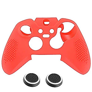 Antil-Slip Silicone Controller Cover Protective Case for Xbox One Elite Controller Soft Cover Skin with 2 Thumb Grips(Red)