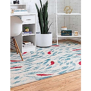 Unique Loom Positano Collection Coastal Modern Bright Colors Fish Beige Area Rug (3' x 5')