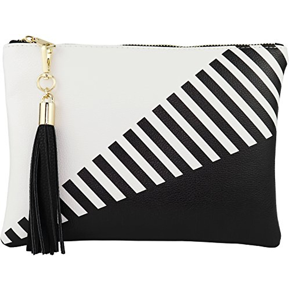 B BRENTANO Vegan Clutch Bag Pouch with Tassel Accent (Black)