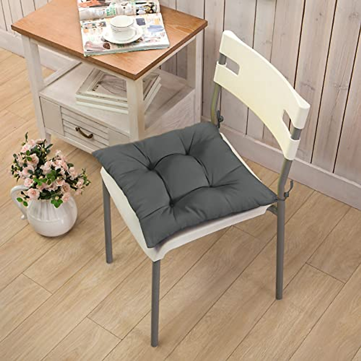 Tiita Outdoor/Indoor Seat Cushion with Ties Waterproof Wicker Seat Chair Cushion Memory Foam Patio Chair Pads for All-Weather Wicker Dinettes/Antique Porch Swings and Porch Rocker (Dark Grey)