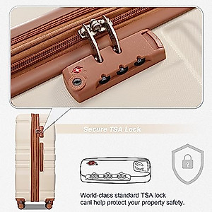 Merax Luggage Sets 3 Piece Suitcase, Hardside Suit case with Spinner Wheels Lightweight TSA Lock, Ivory/Brown, 20/24/28 Inch