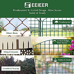 EEIEER Multi-Purposes Garden Fence, Decorative Garden Fencing, Dog Pet Fences for Yard Pond Patio, 25 x 25'' Metal Fence Panels for Outdoor Decoration & Protection, 5 Panels & 6 Sticks-Arched