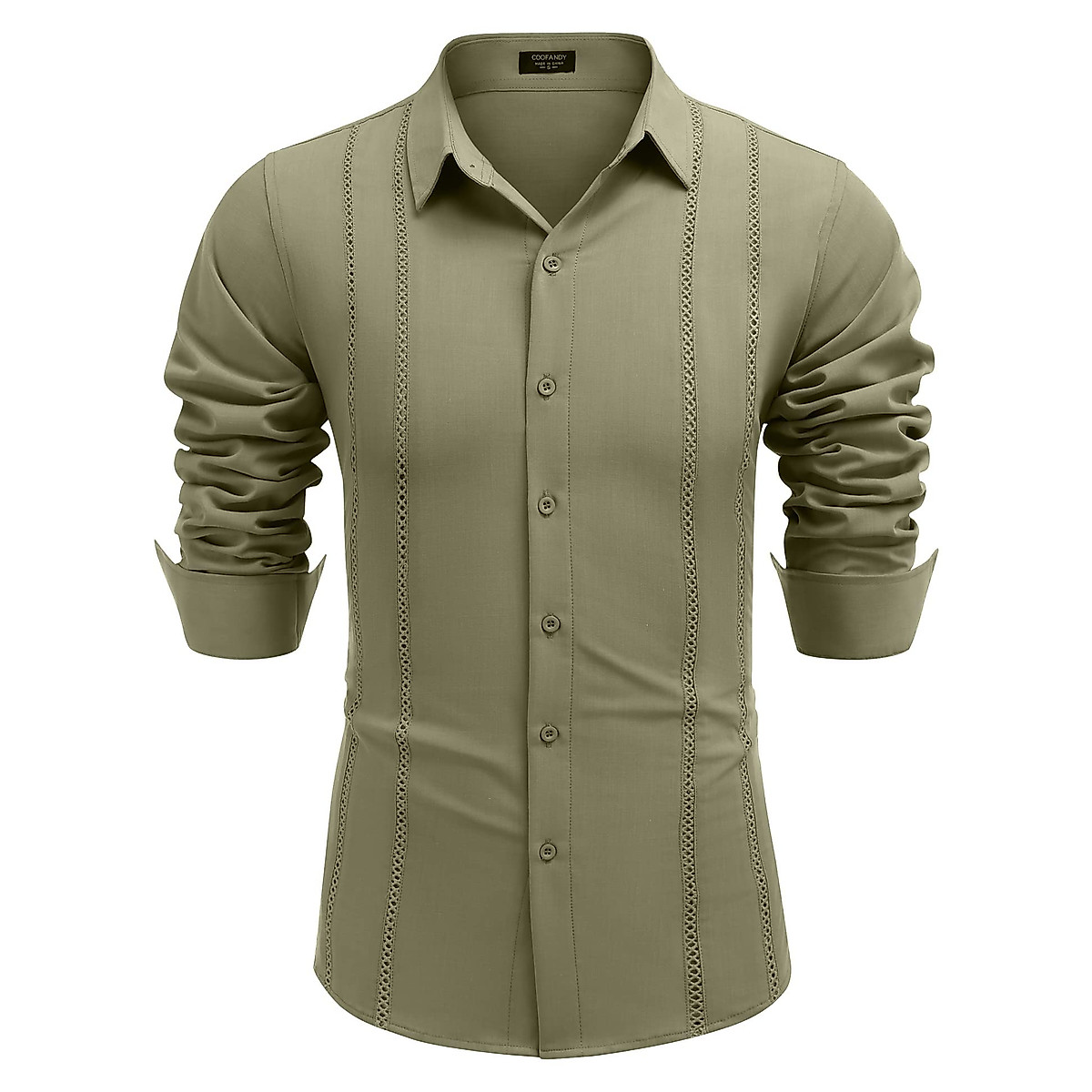 COOFANDY Mens Long Sleeve Cuban Guayabera Shirt Casual Summer Beach Button Down Shirts Green