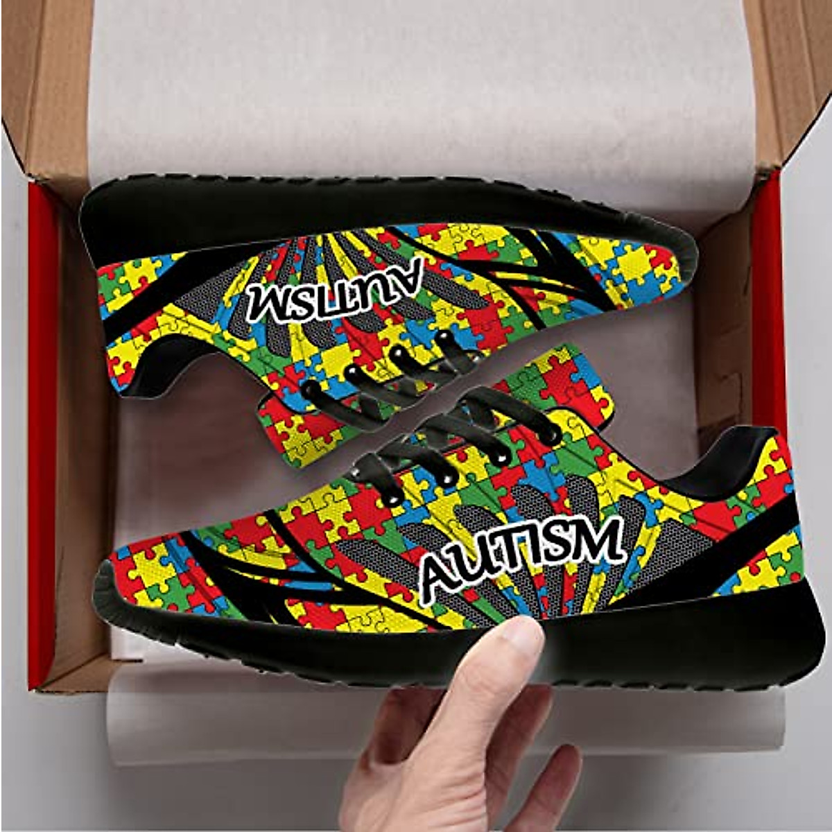 vogiant Autism Puzzle Shoes for Men Women Tennis Shoes Walking Running Sneakers Autism Awareness Shoes Gifts for Teacher,Size 9.5