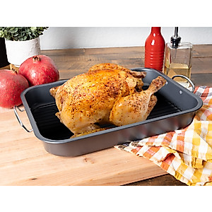 Imperial Home Carbon Steel Roasting Pan with Flat Rack, Roaster with Baking Rack, Nonstick Pan, Deep Lasagna Pan, Pans for Cooking, Baking Pans, Cooking Pan, Dishwasher Safe Cookware