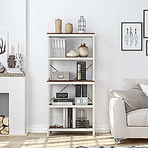 Spirich Home 5 Tier Bookshelf, Tall Industrial Wood Bookcase, Modern Storage Book Shelf for Bedroom, Living Room and Home Office, Rustic Brown